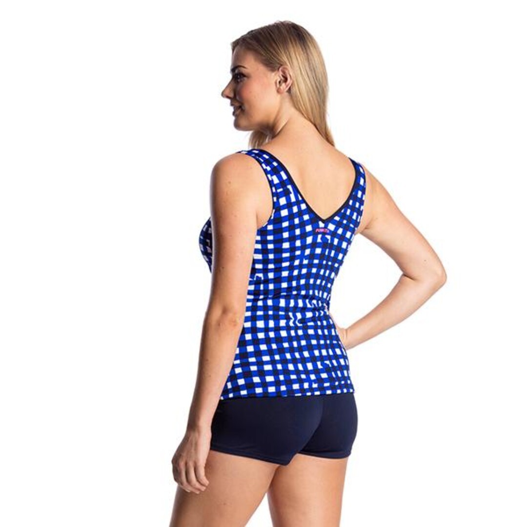 Funkita Form Zip Front Swim Tankini Top Checkin In | Ladies Swimwear