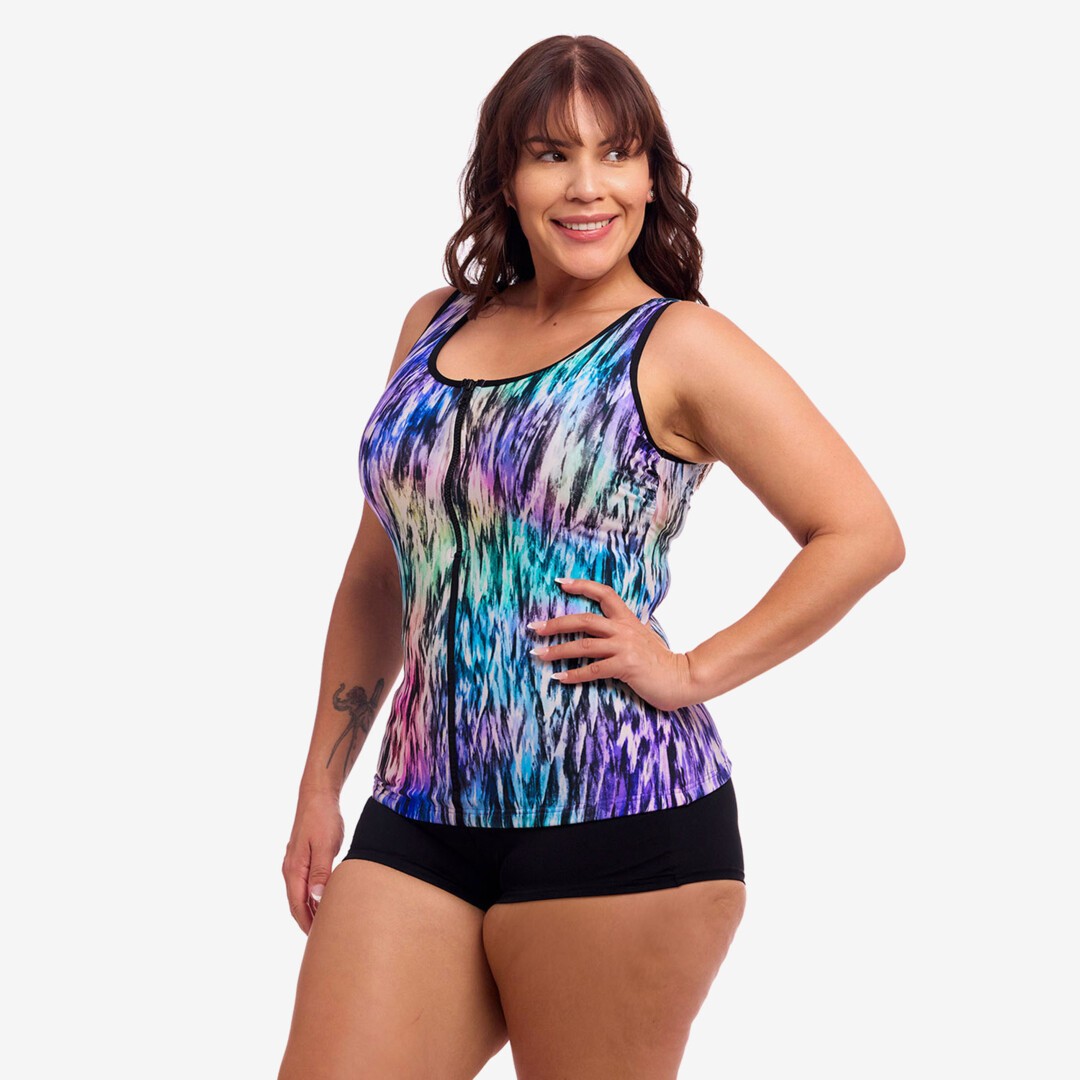 Ladies Zip Front Tankini Top Fly Dye